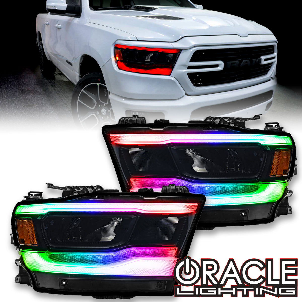 2019-2024 Dodge RAM 1500 RGB+W Headlight DRL Upgrade Kit - Reflector ...