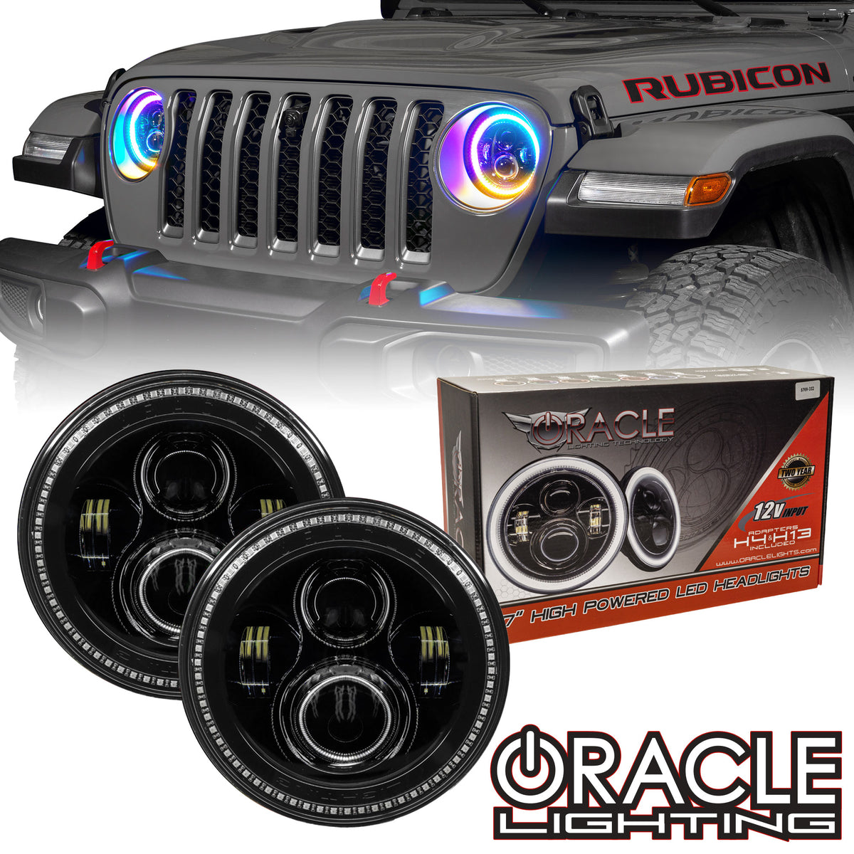 7" High Powered LED Headlights - Black Bezel - Dynamic ColorSHIFT ...